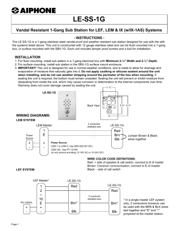 Aiphone LE-SS-1G Install Manual | Manualzz