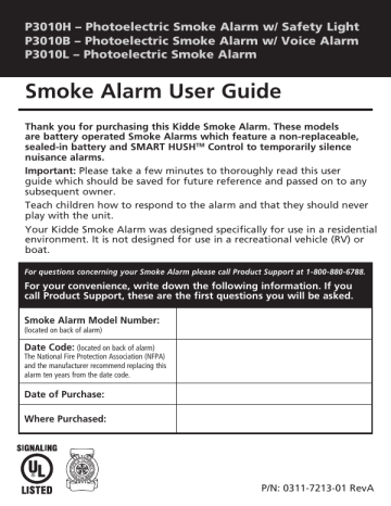 Kidde P3010H Smoke Alarm User Guide | Manualzz