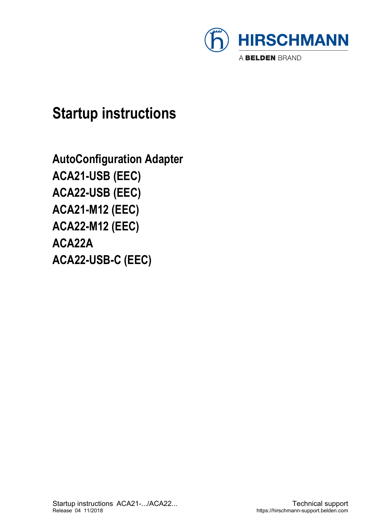 Hirschmann ACA21, ACA 22 Auto Configuration Adapter Manual | Manualzz