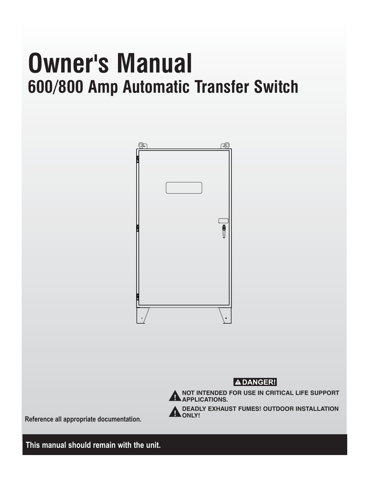 Generac Non-Service Rated, 800A RTSR800A3 Transfer Switch Manual | Manualzz