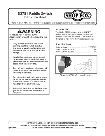 Grizzly D2751 Paddle Switch 125V/250V Instruction Sheet | Manualzz