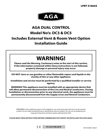 AGA DC3 & DC5 Dual Control Electric Installation Guide | Manualzz