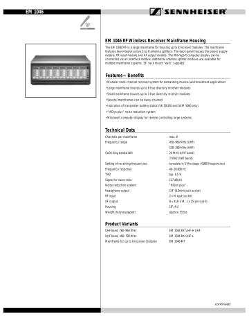 Sennheiser EM 1046 RX Fact Sheet | Manualzz