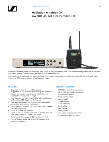 Sennheiser SK 100 G4 Spec Sheet | Manualzz