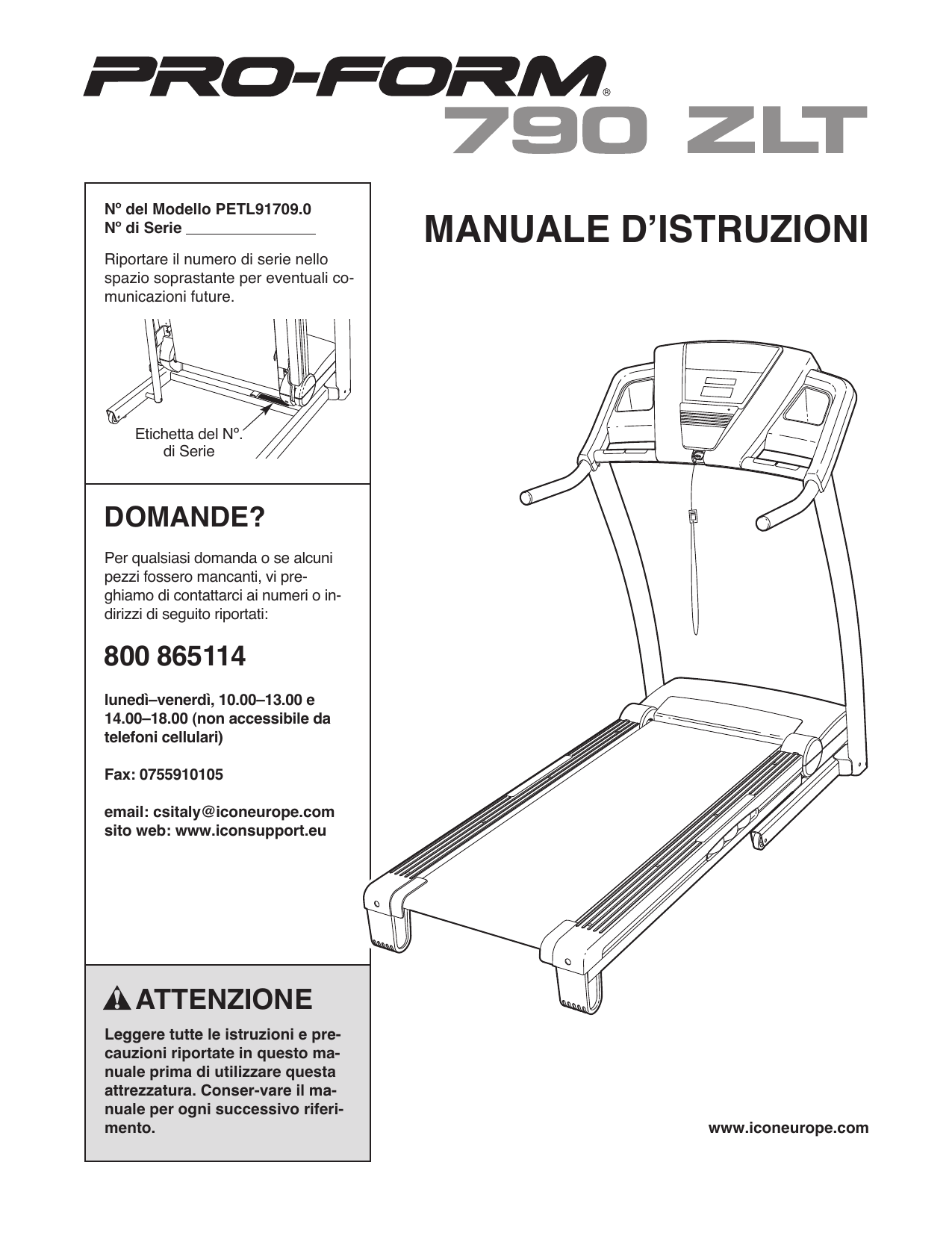 ProForm PETL91709 790 ZLT TREADMILL Manuale utente | Manualzz