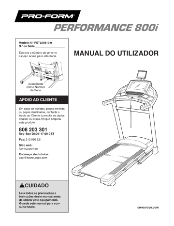 ProForm Performance 800i TREADMILL Manual do usuário | Manualzz