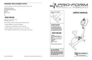 Proform PFEVEX2983 735 EKG BIKE Owner Manual | Manualzz