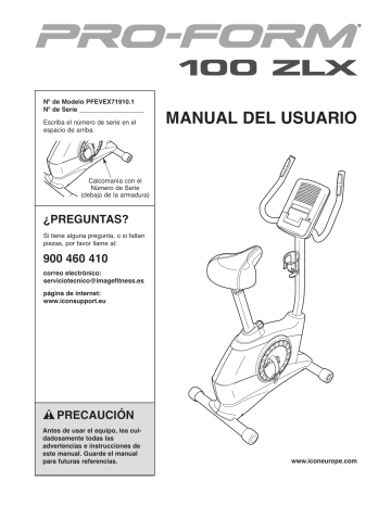 ProForm PFEVEX71910 100 ZLX BIKE Manual de usuario | Manualzz