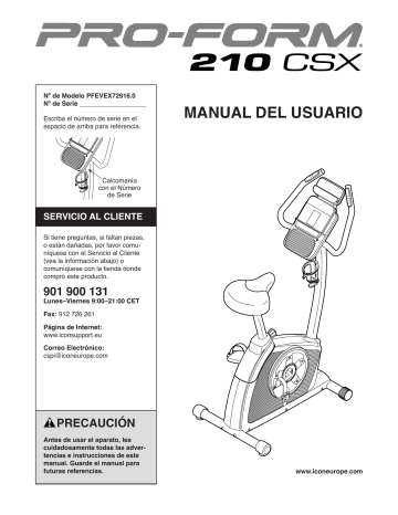 ProForm 210 CSX Exercise Bike Manual de usuario | Manualzz
