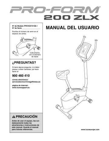 ProForm PFEVEX73108 280 ZLX BIKE Manual de usuario | Manualzz