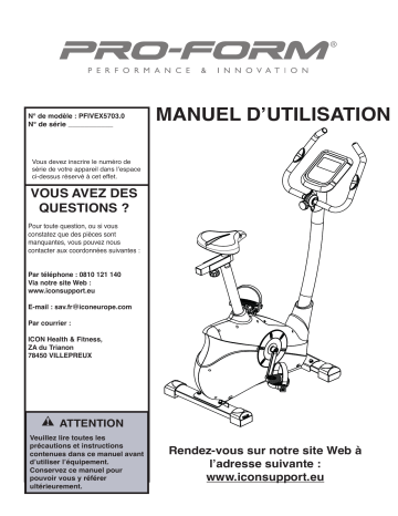 Manuel d'utilisation ProForm PFIVEX5703 375 ZLX BIKE | Manualzz