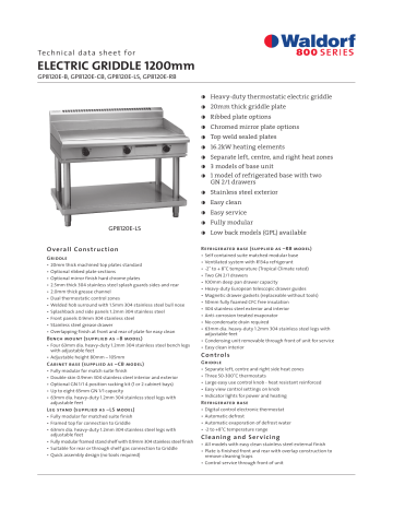Moffat GP8120E-B Griddle Specification Sheet | Manualzz