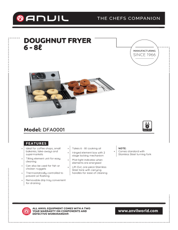 Anvil DFA0001 Fryer Specification Sheet | Manualzz