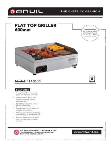 Anvil FTA0600 Griller Specification Sheet | Manualzz