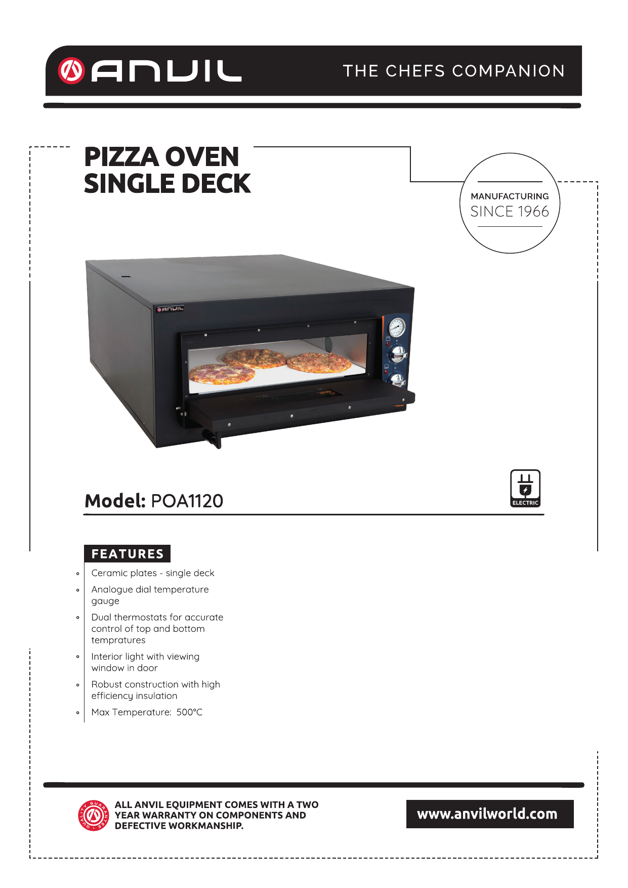 Anvil POA1120 Pizza Oven Specification Sheet | Manualzz