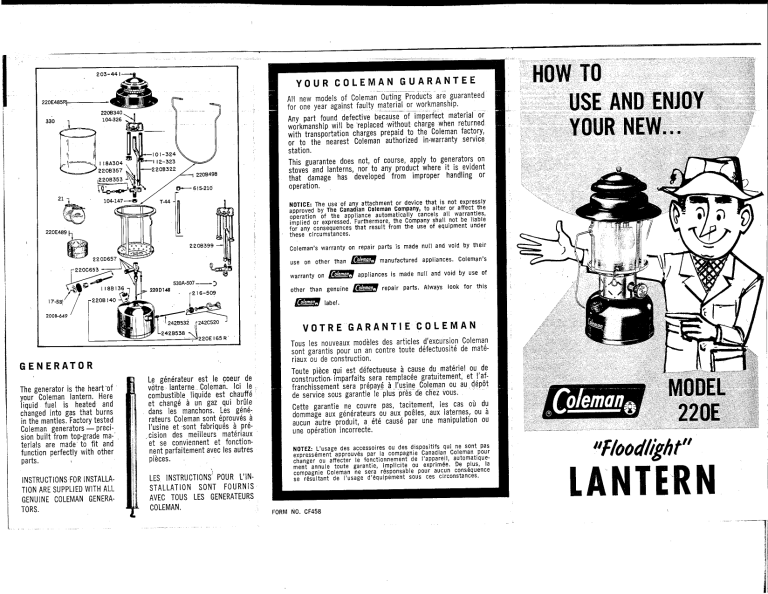 Coleman 220E Owner's manual | Manualzz