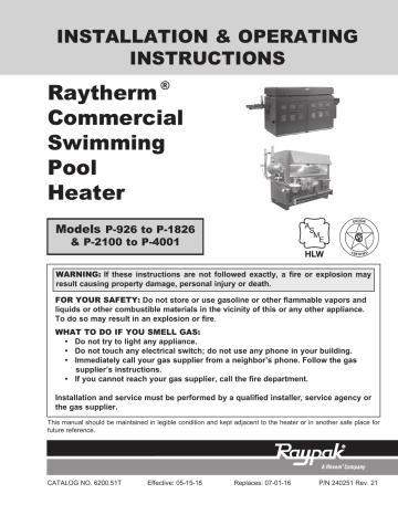 Raypak 2100-4001 Raytherm Indoor Pool Heater Manual | Manualzz