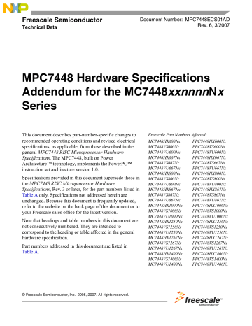 NXP MPC7448 RISC Microprocessor Data Sheet | Manualzz