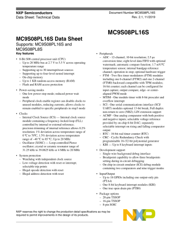 NXP S08PLS 8-bit 5V MCU Data Sheet | Manualzz