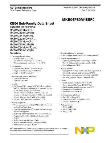 NXP KE04 Kinetis® KE04-48 MHz, Mainstream Microcontrollers (MCUs) based on Arm® Cortex®-M0 Core ...