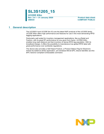 NXP UCODE 8/8m Data Sheet | Manualzz