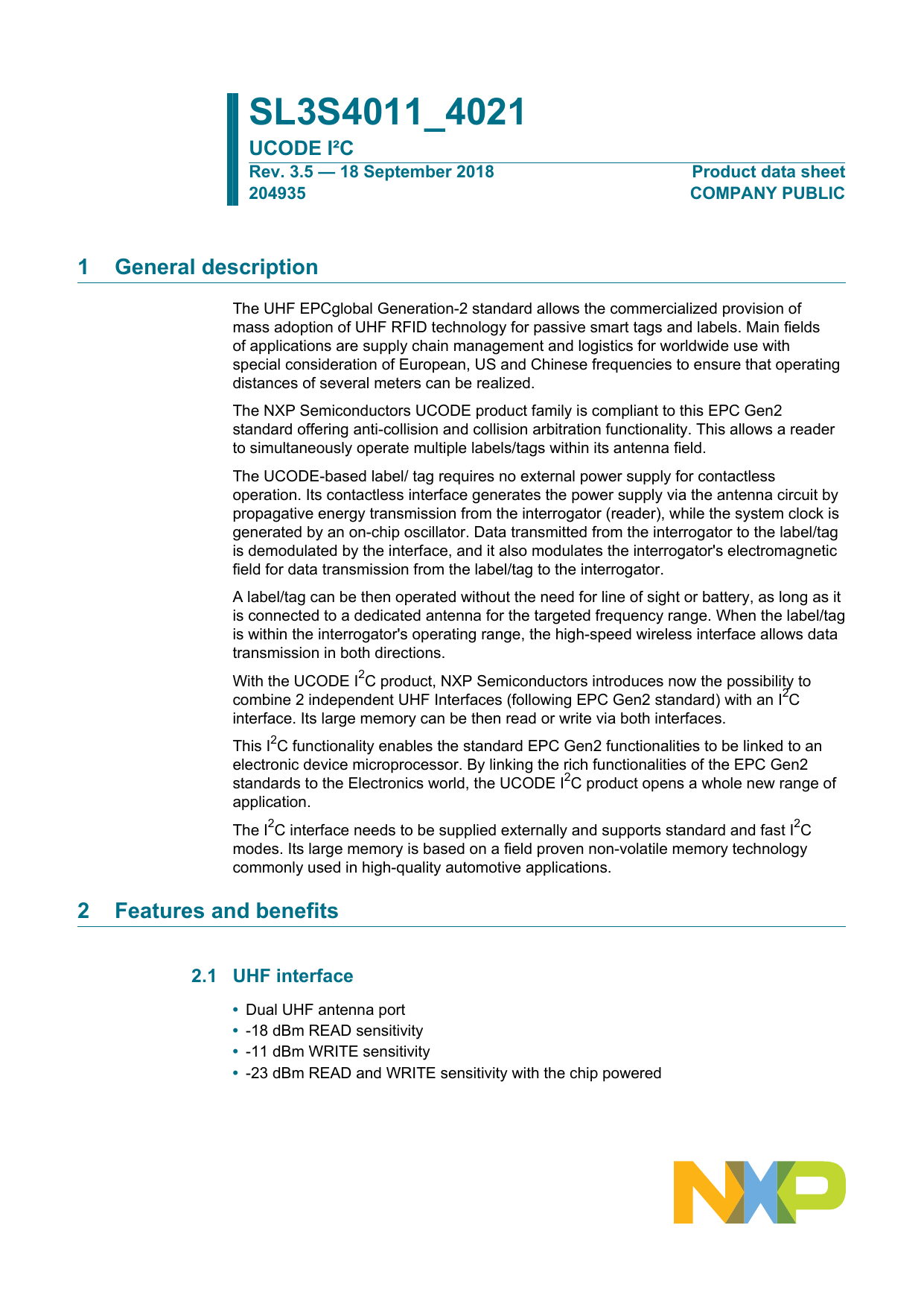 NXP UCODE I2C Data Sheet | Manualzz