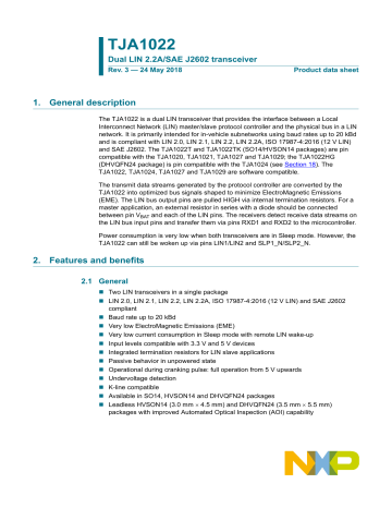 NXP TJA1022 Dual LIN 2.2A/SAE J2602 transceiver Data Sheet | Manualzz