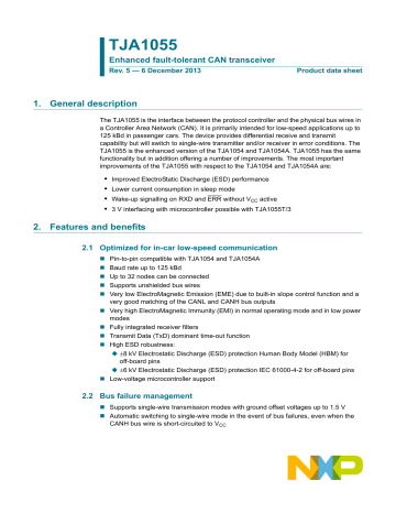 NXP TJA1055 Fault-tolerant CAN transceiver Data Sheet | Manualzz