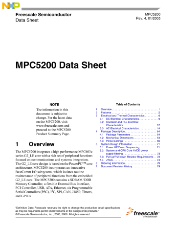 NXP MPC5200 32-bit Microcontrollers Data Sheet | Manualzz