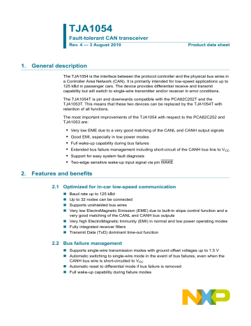 NXP TJA1054T Fault-tolerant CAN transceiver Data Sheet | Manualzz