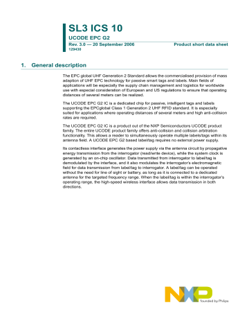 NXP SL3ICS10 UCODE® EPC G2 Data Sheet | Manualzz