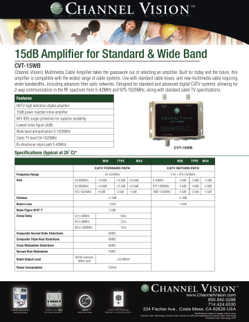 Channel Vision CVT-2-8WB Specification Sheet | Manualzz