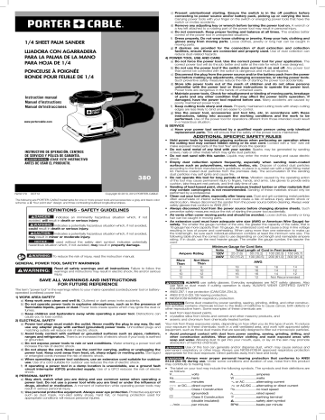 Porter Cable 380 1/4 SHEET SANDER Instruction Manual | Manualzz