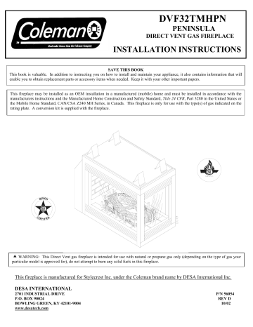 FMI DVF36TMHPN Fireplace Installation Instructions | Manualzz
