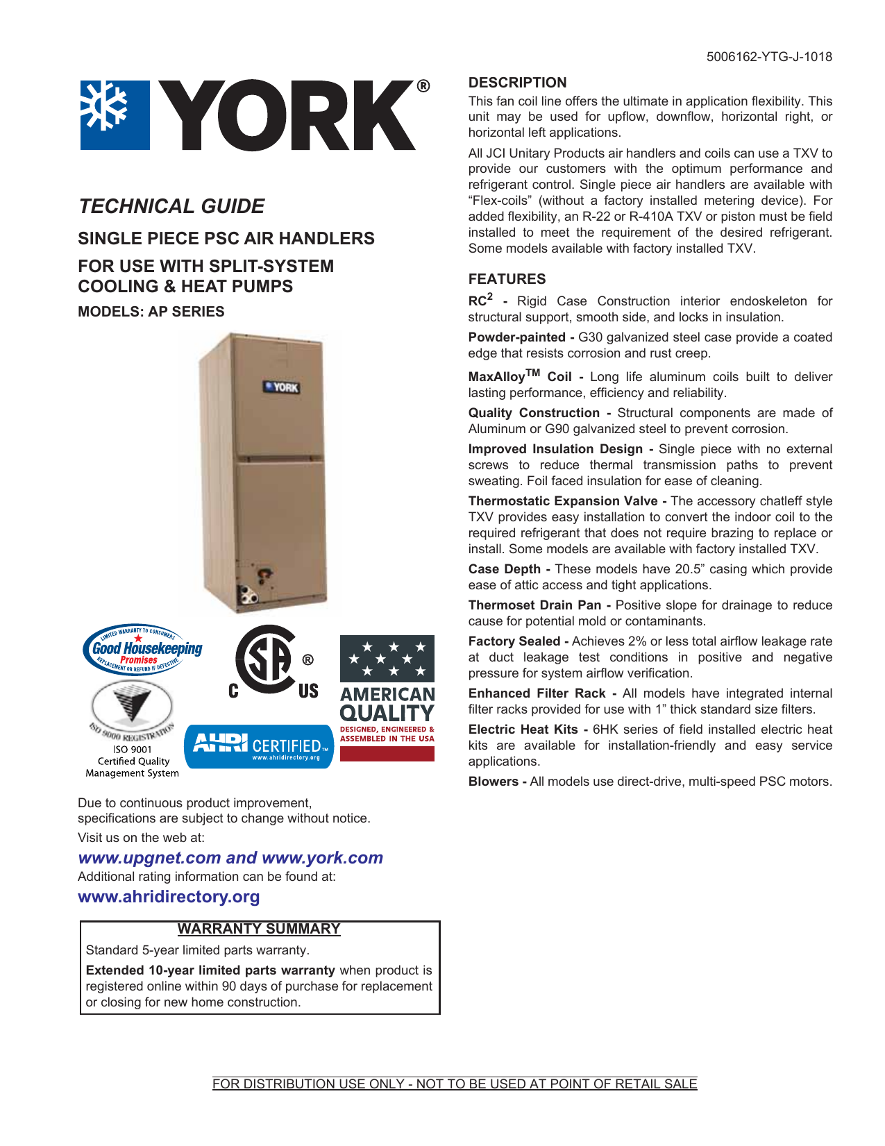 York AP User manual | Manualzz
