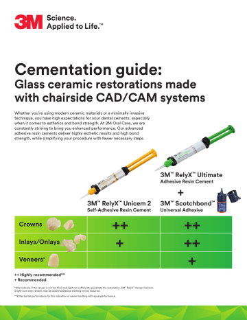 3M RelyX™ Ultimate Adhesive Resin Cement Application Guide | Manualzz