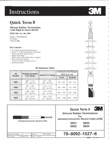 3M Cold Shrink QT-II Outdoor Termination Kit 5652, JCN Shielding, 15-25 ...