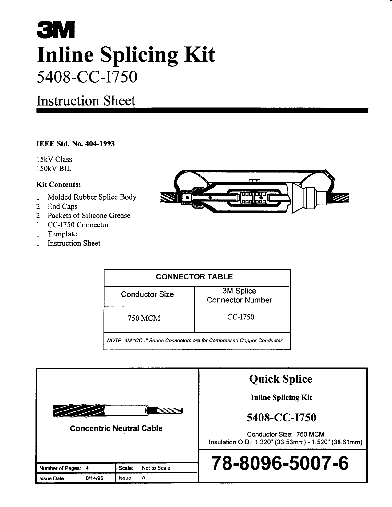 3M QS Molded Rubber Splice Kit 5408-CI-750, CN and JCN Cable, 15 kV ...