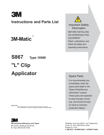 3M 3M-Matic™ L-Clip Applicator S867 Instruction | Manualzz