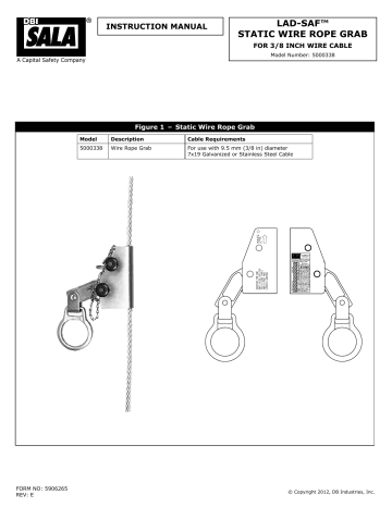 3M DBI-SALA® Lad-Saf™ Static Wire Rope Grab 5000338, 1 EA Instruction ...