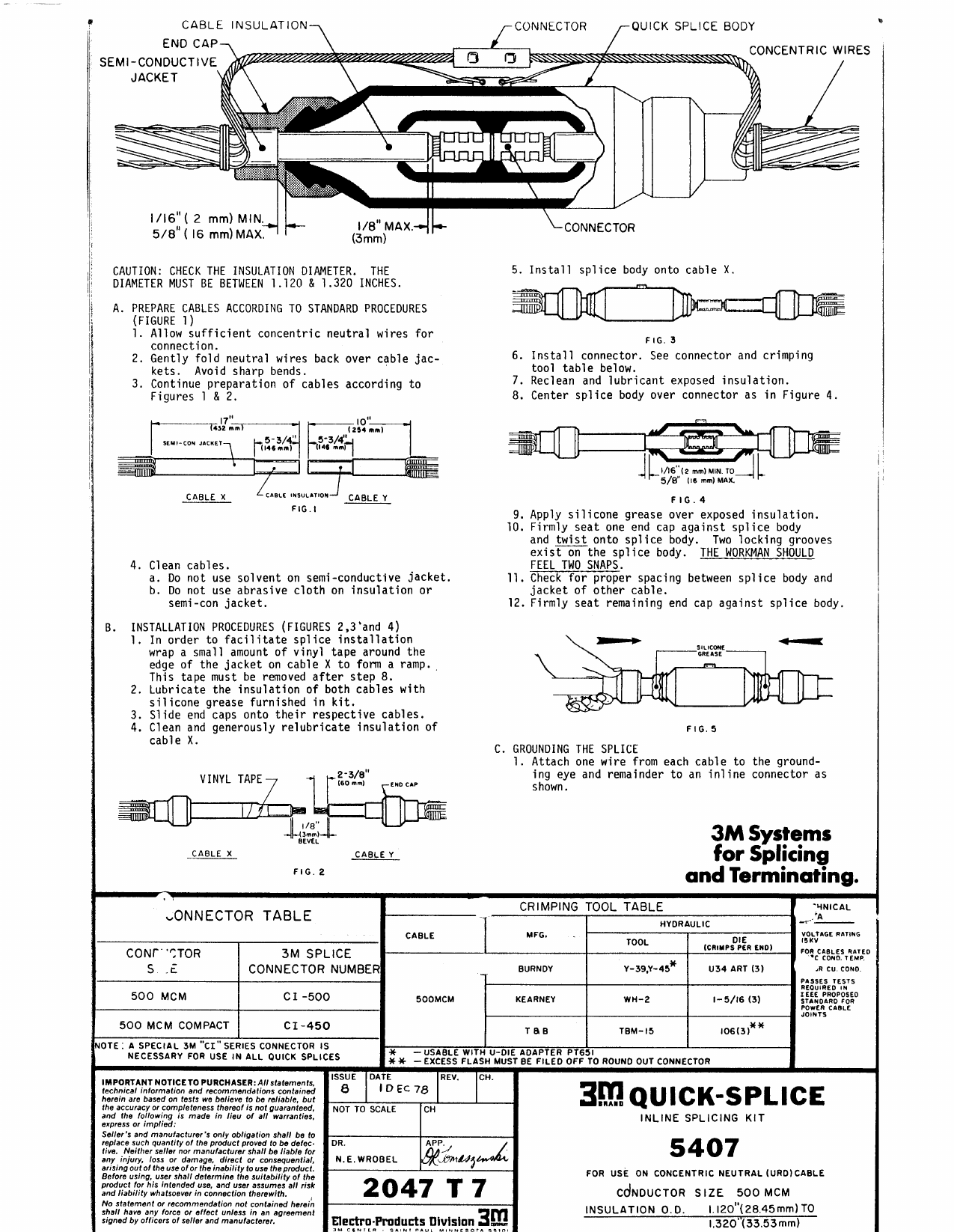 3M QS Molded Rubber Splice Kit 5407, CN and JCN Cable, 15 kV, 500 kcmil ...