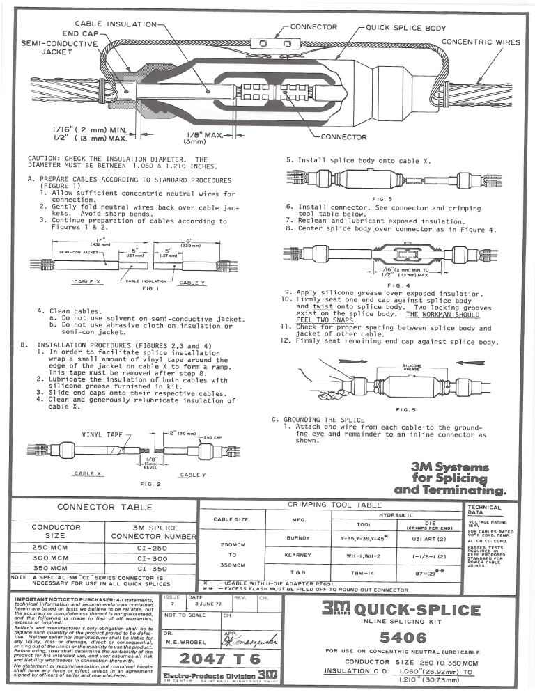 3M QS Molded Rubber Splice Kit 5406, CN and JCN Cable, 15 kV, 250-350 ...
