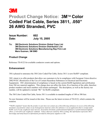 3M Color Coded Flat Cable, 3811 Series Guide | Manualzz