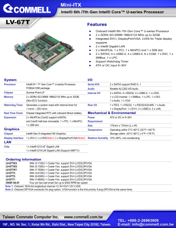 Commell LV-67T Datasheet | Manualzz
