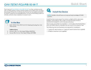 Crestron CHV-TSTAT-FCU-PIR-10-W-T Quick Start | Manualzz