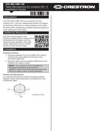 Crestron CCS-MIC-USB-100 Installation Guide | Manualzz