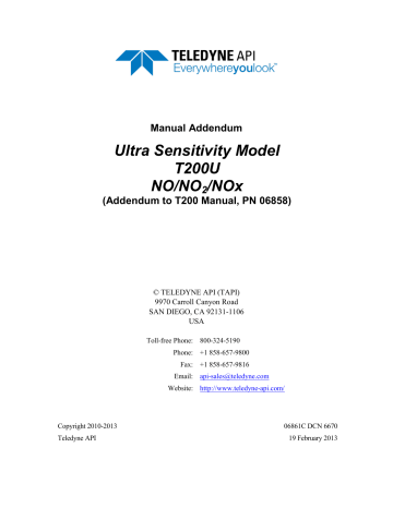 Teledyne API T200U NOX Manual | Manualzz