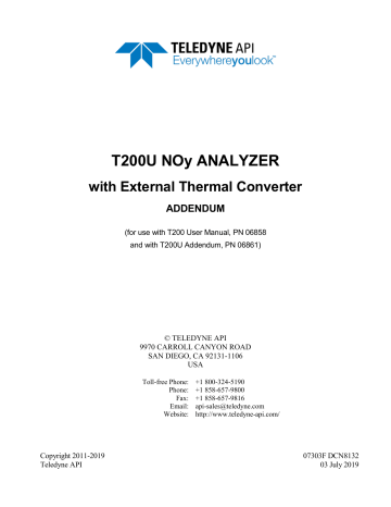 Teledyne API T200U/NOy Manual | Manualzz