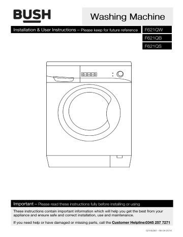 Bush F621QW 6KG 1200 Spin Washing Machine Instruction manual | Manualzz