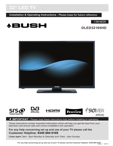 Bush 32 Inch HD Ready LED TV Instruction manual | Manualzz